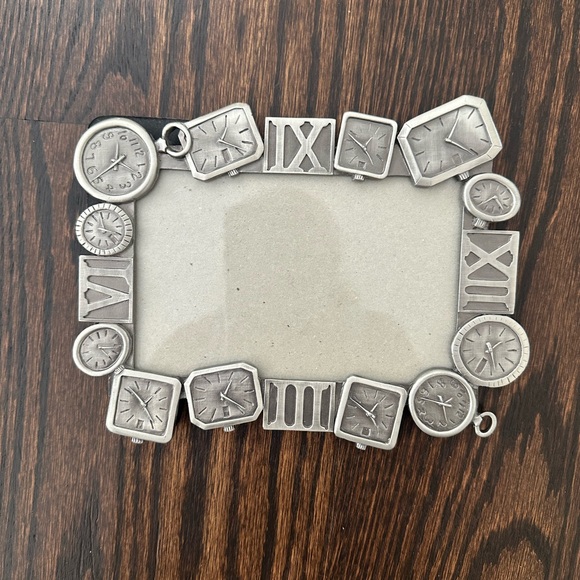 Accents | Pewter Picture Frame Decorated With Various Clock Faces And ...